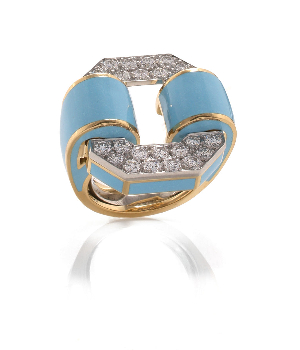 Small Octagonal Buckle Ring, Light Blue Enamel | David Webb New York