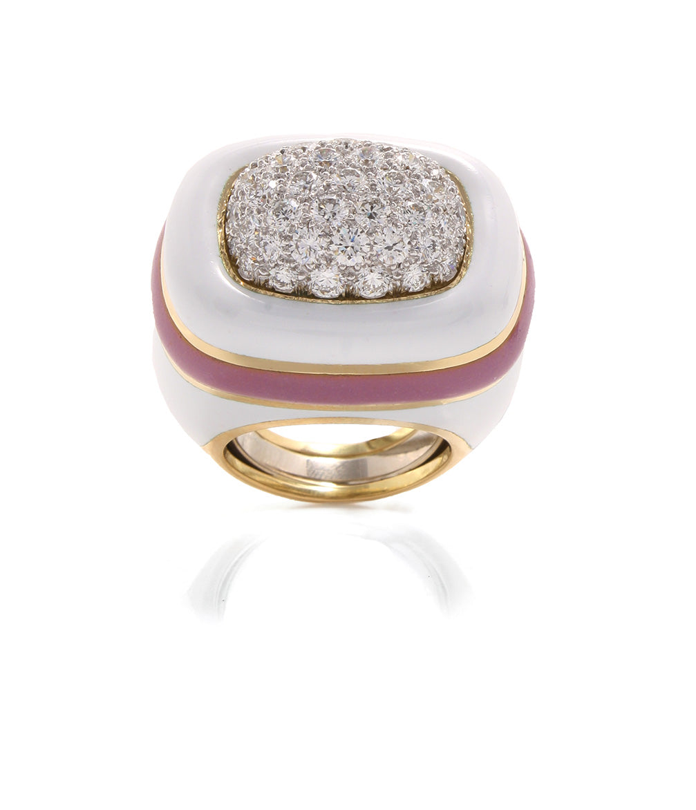 Cabana Ring, White and Pink Enamel | David Webb New York