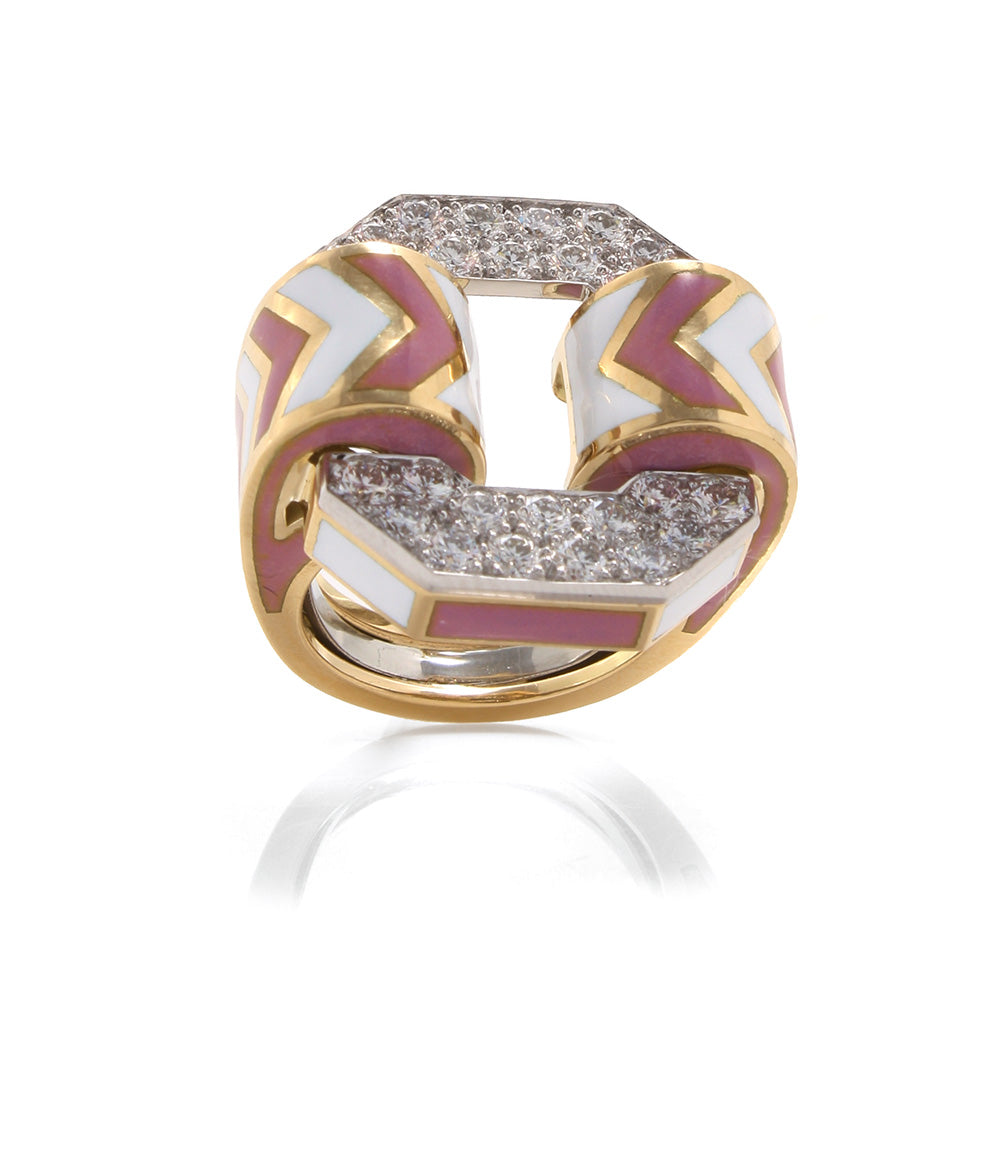Pink and White Small Chevron Ring | David Webb New York