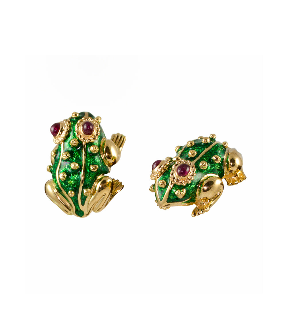 Frog Earrings, Green Enamel | David Webb New York