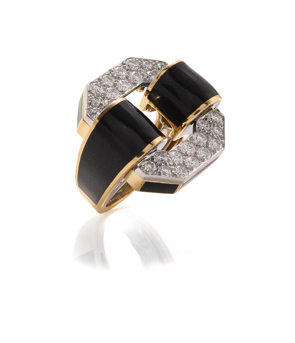 Small Octagonal Buckle Ring, Black Enamel | David Webb New York