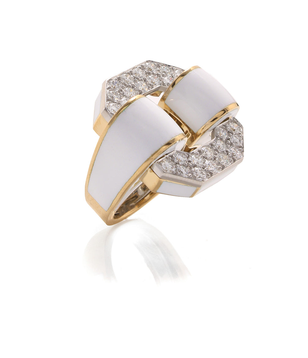Small Octagonal Buckle Ring, White Enamel | David Webb New York