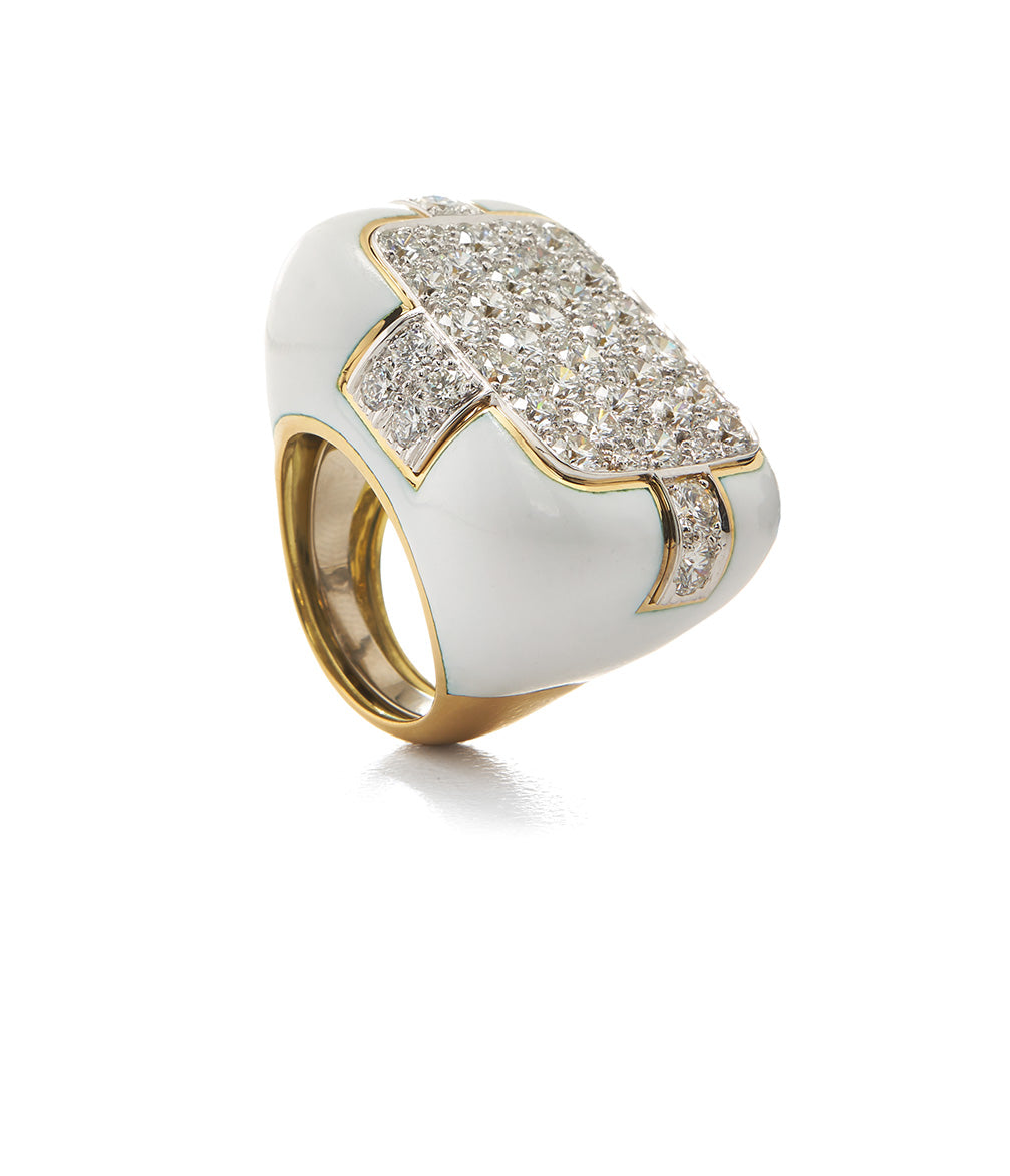 Checkmate Ring, White Enamel | David Webb New York