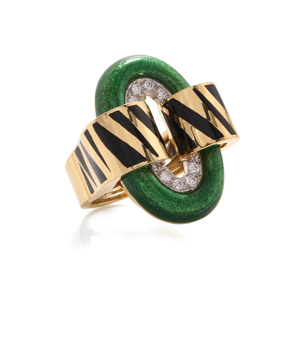 Small Oval Buckle Ring with Tiger Stripe | David Webb New York
