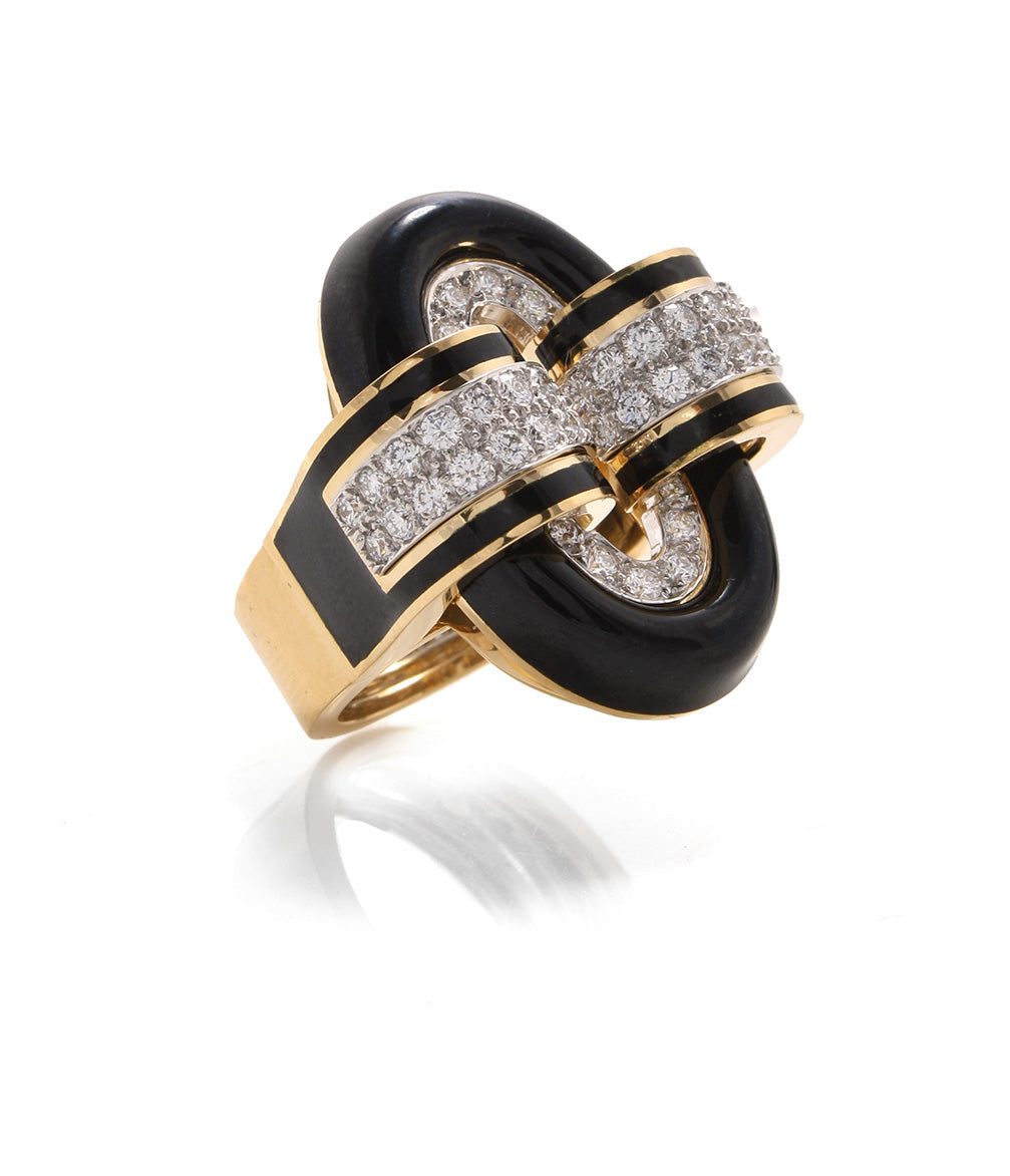 Small Oval Buckle Ring, Black Enamel | David Webb New York