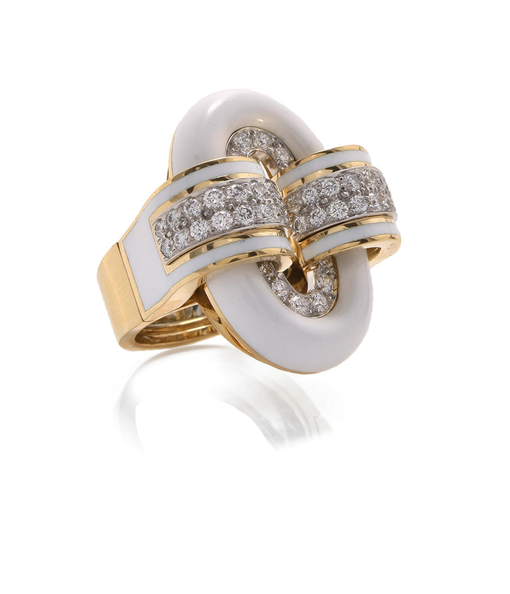 Small Oval Buckle Ring, White Enamel | David Webb New York