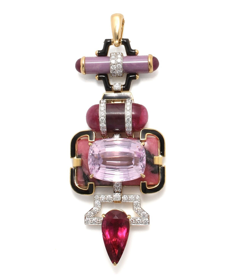 Totem Pendant, Phosphosiderite, Ruby, Kunzite | David Webb New York