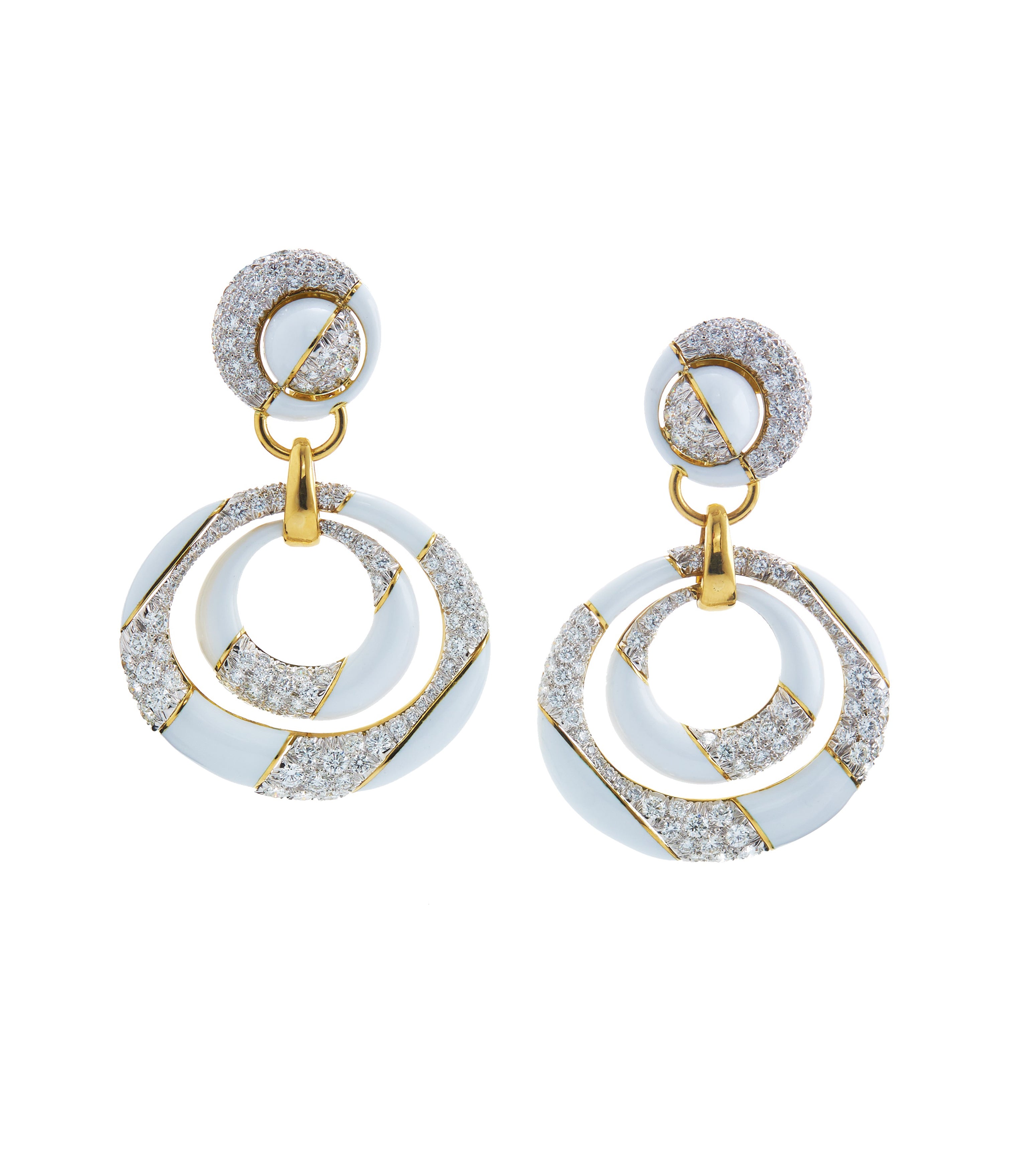 White Enamel Cosmos Diamond Earrings | David Webb New York