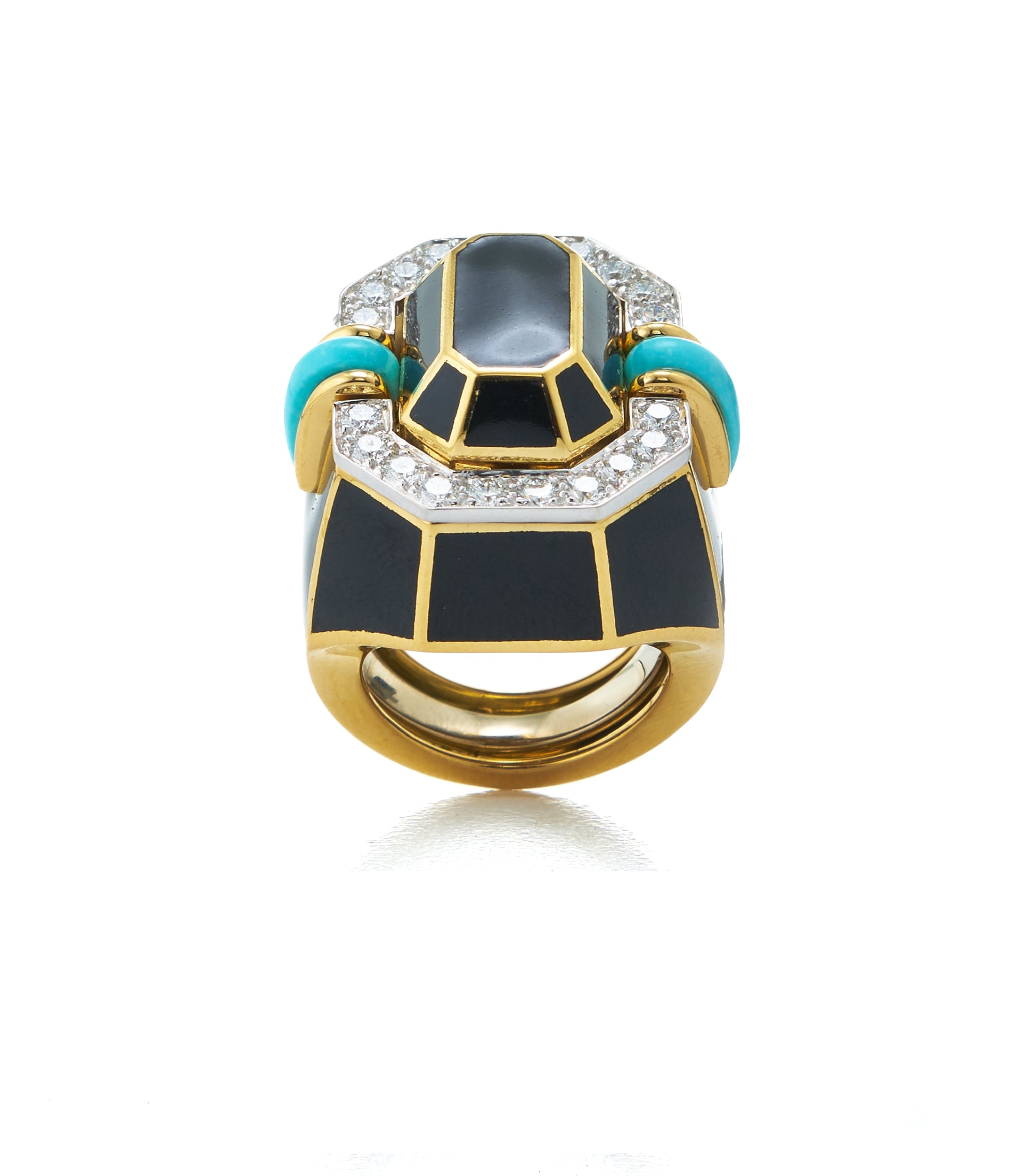 Turquoise Black Enamel Facet Ring | David Webb New York