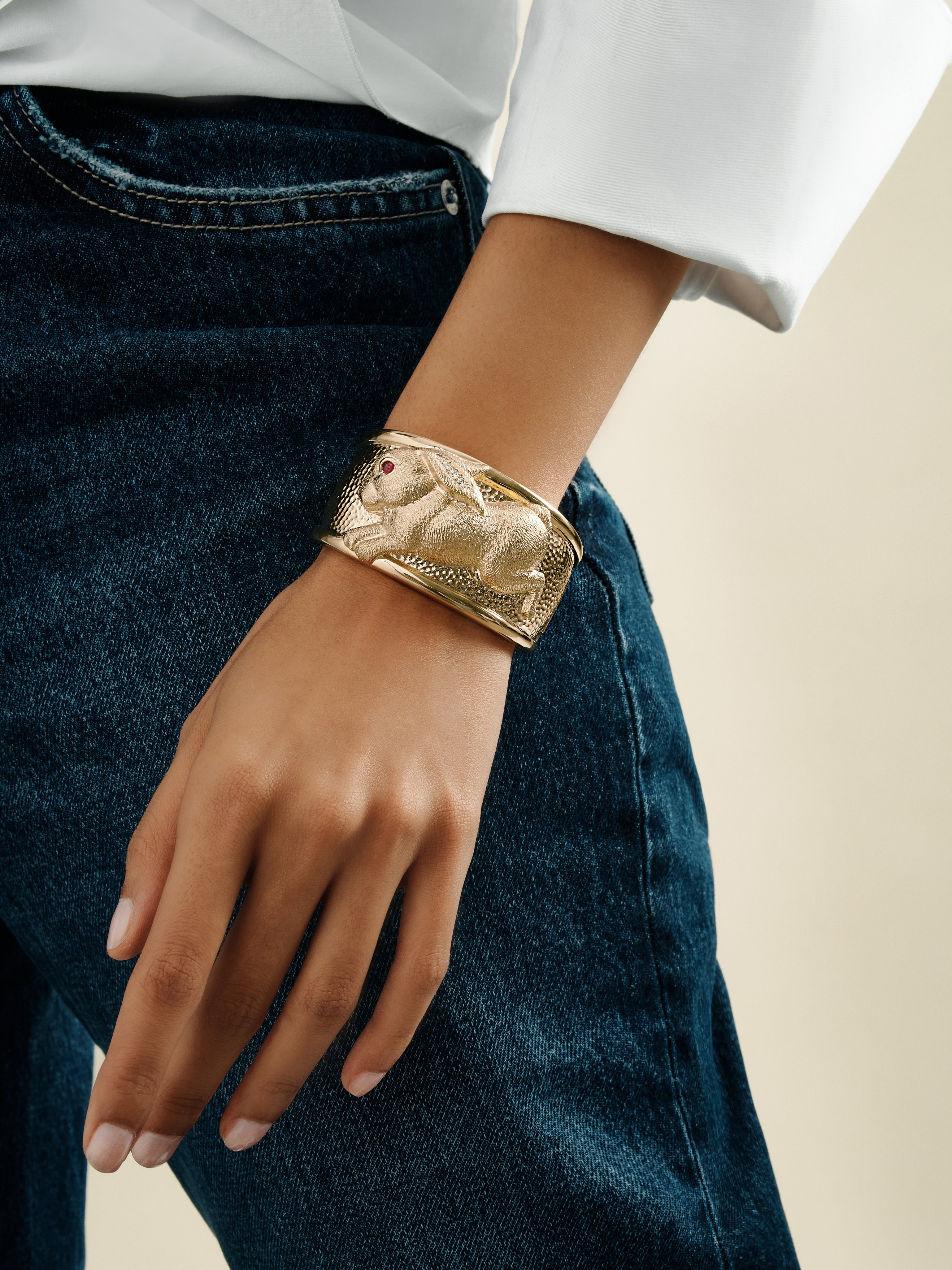 Repoussé Rabbit Cuff, Ruby, Diamonds | David Webb New York