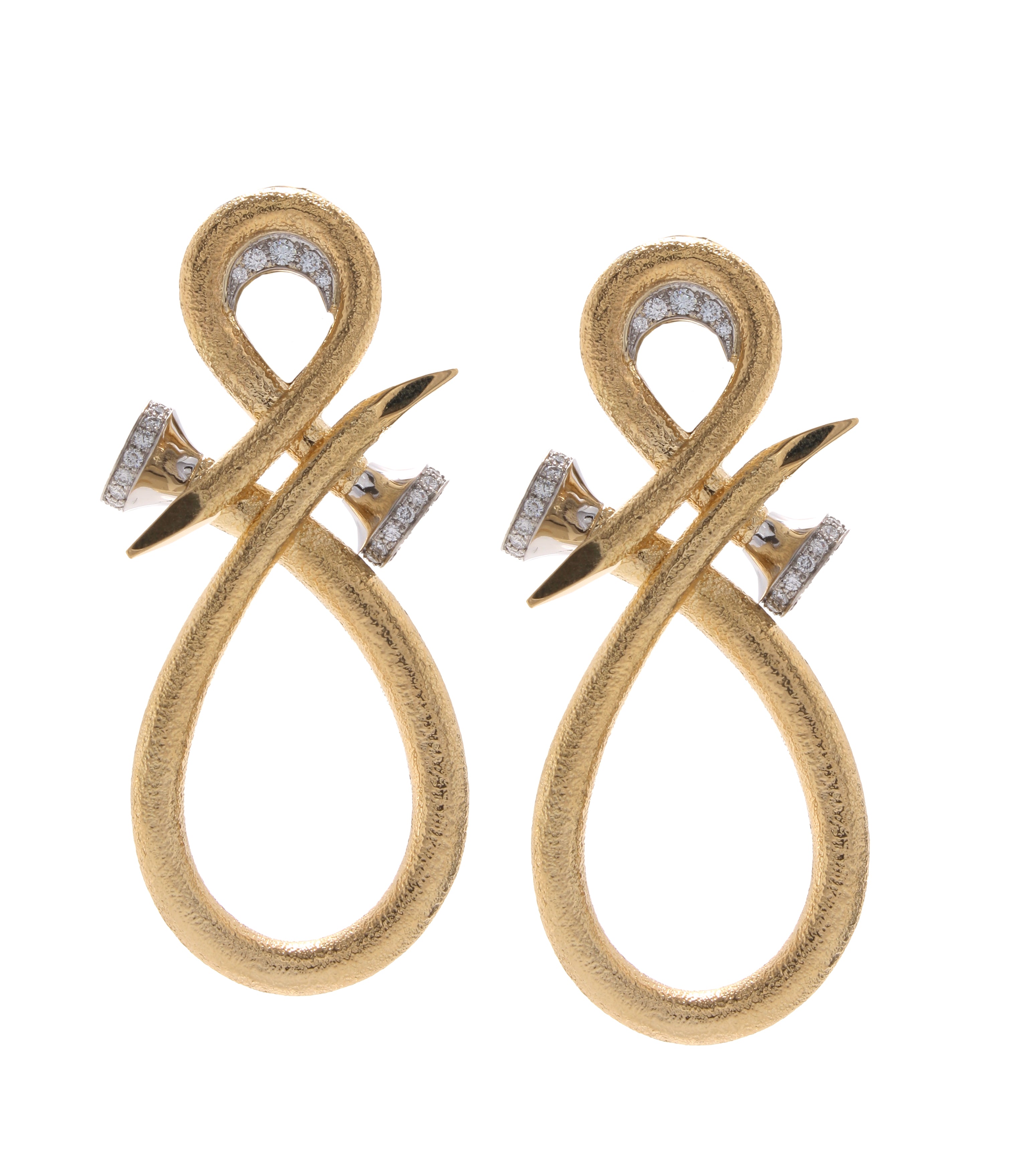 Diamond Tip Infinity Nail Hammered Gold Earrings | David Webb New York
