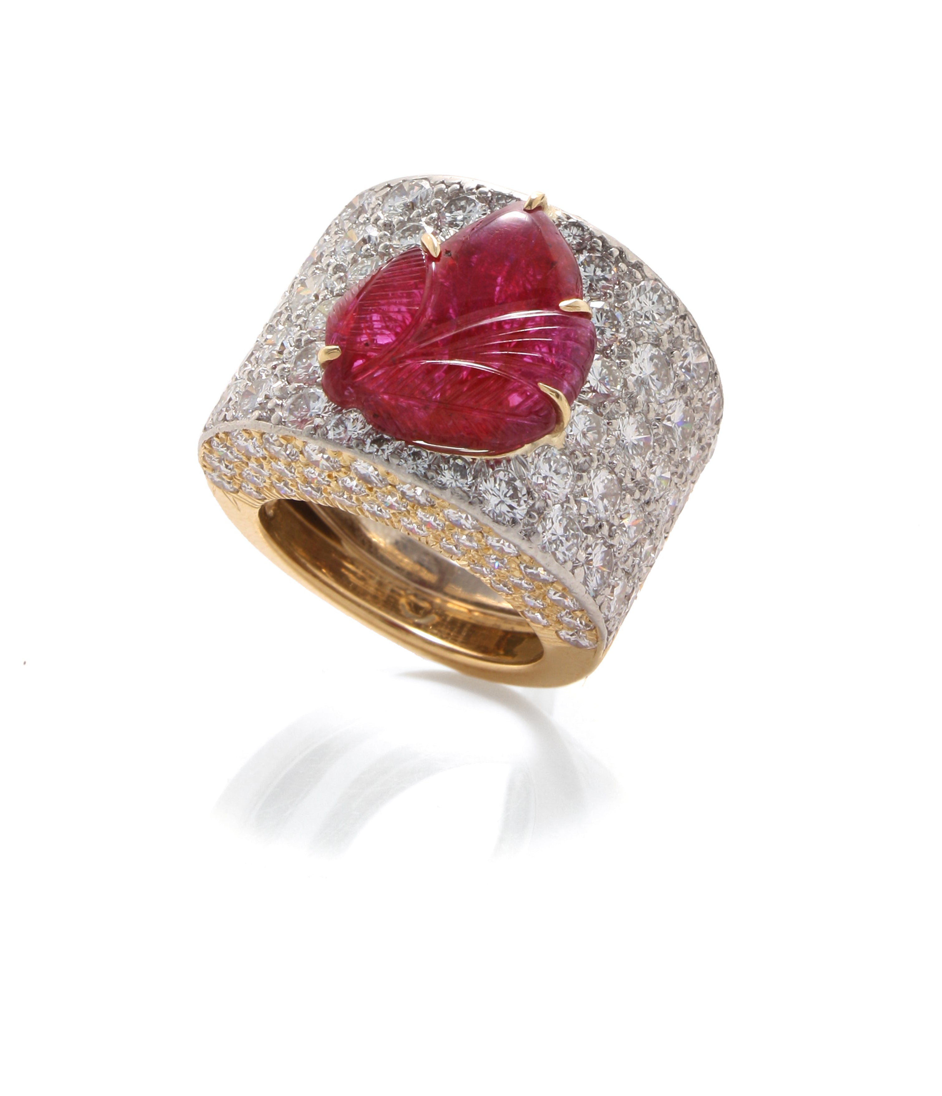 Carved Ruby Leaf Ring | David Webb New York