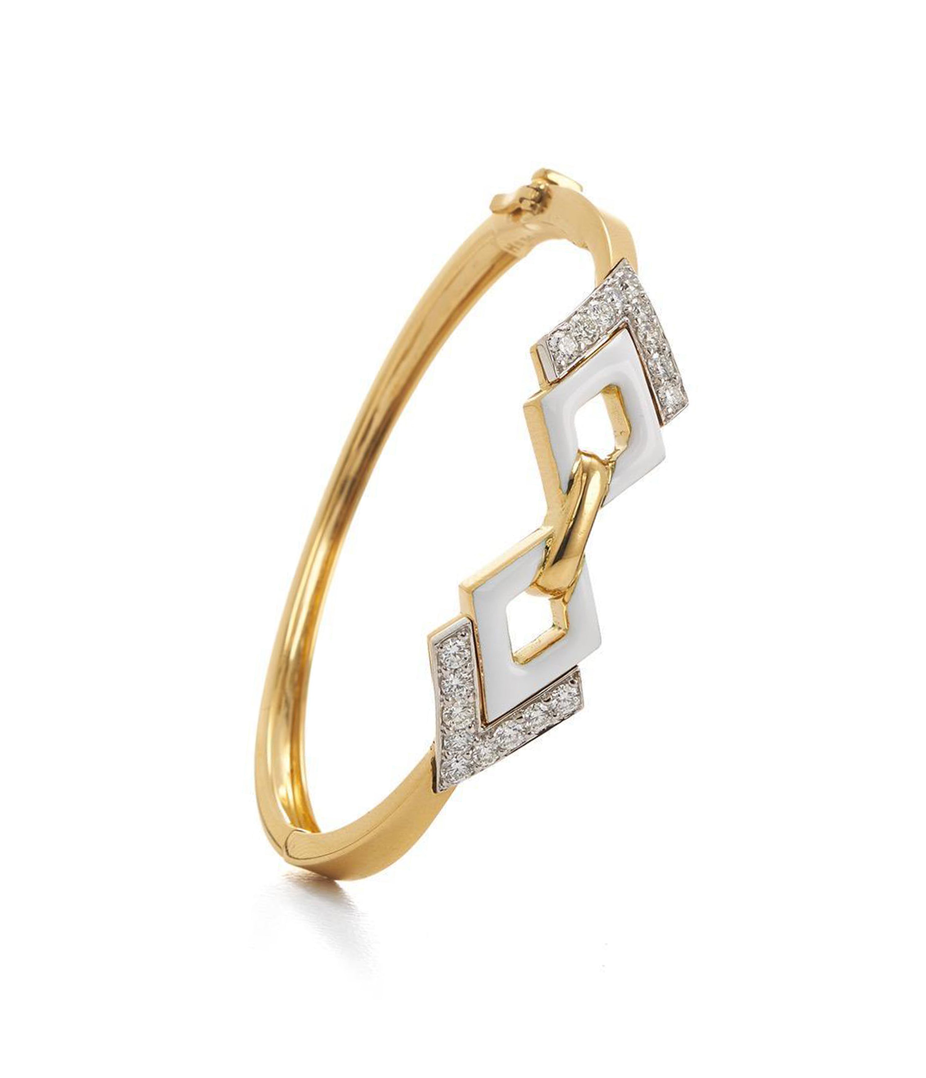 Double Diamond Bracelet, White Enamel – David Webb
