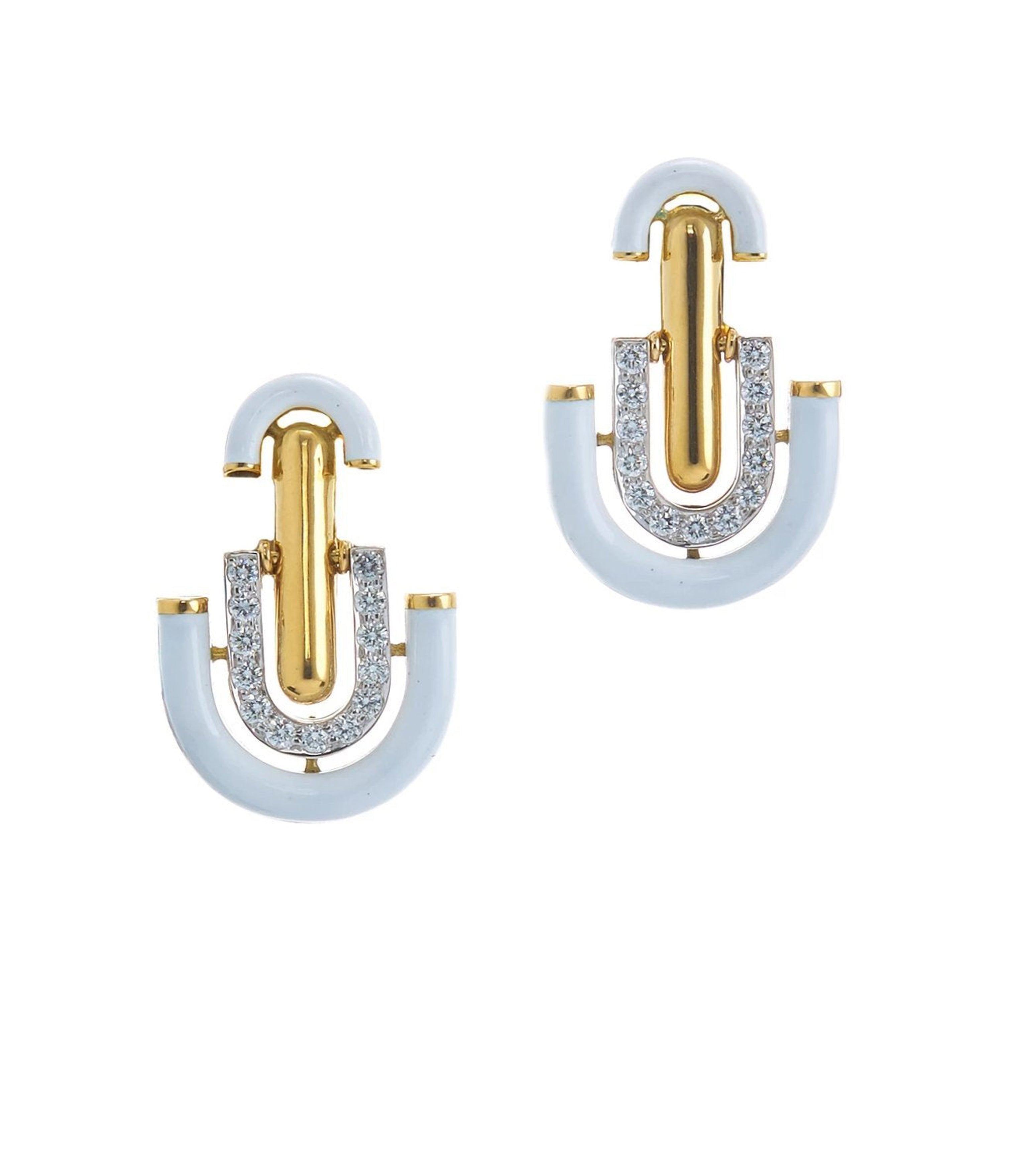 Unity Earrings, White Enamel – David Webb